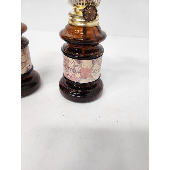 Vintage | Accents | Vintage Miniature Amber Glass Kerosene Oil Lamp Set ...